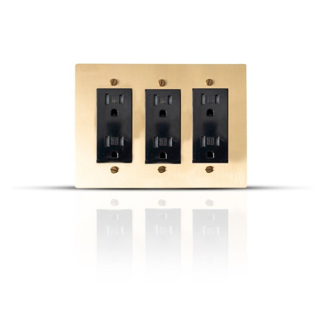 Electrical Outlet With Solid Brass Cover Plate. Gold Brass Plug Cover ...