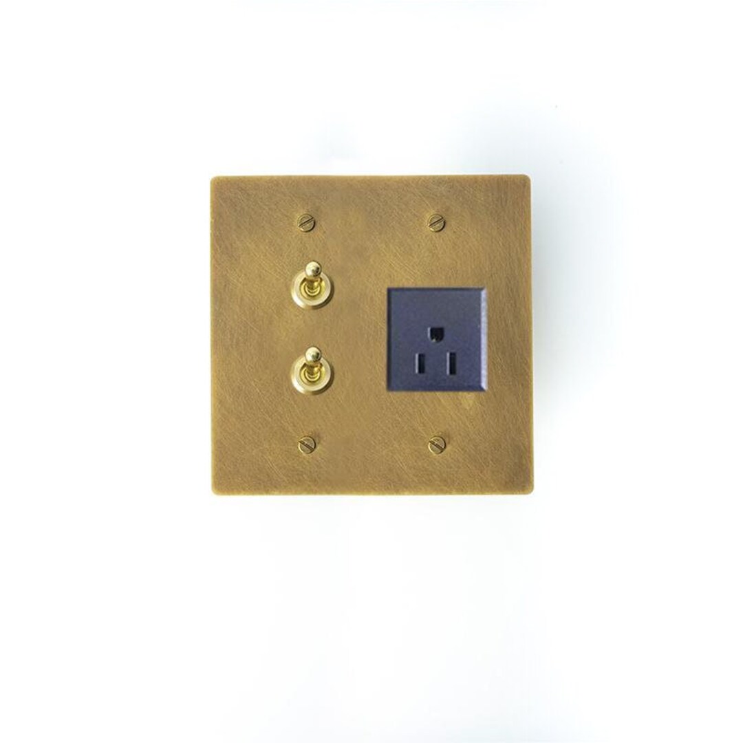 Double Toggle Switch & Single Outlet Combo Wall Plate in Aged Brass - Etsy