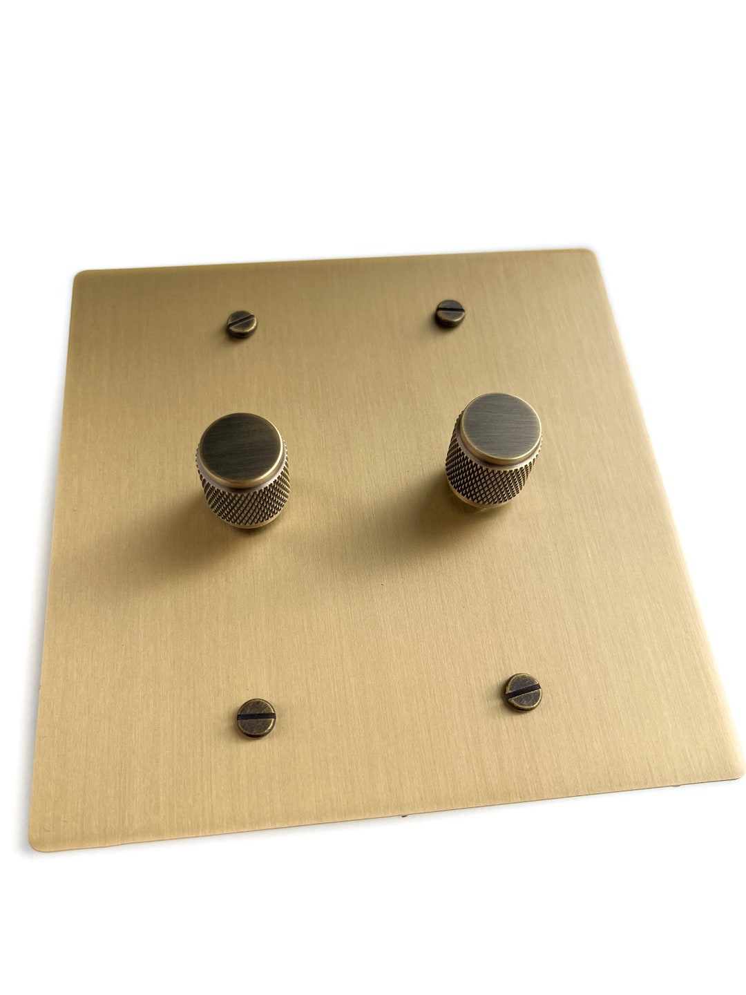 Brushed Gold Brass Dimmer Switch Plate With Knurled Knobs Dual Wall ...