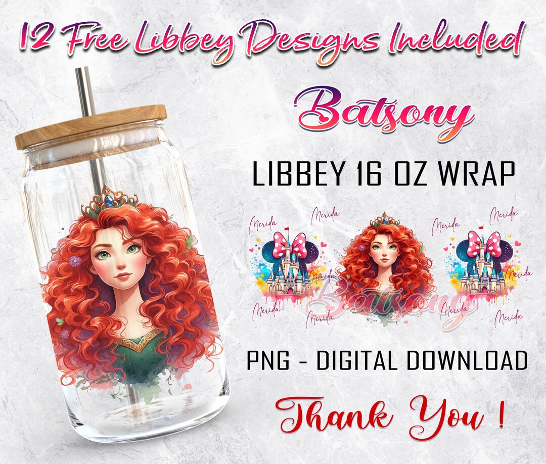 Princess Cartoon 16 Oz Libbey Glass Can Wrap Png Sublimation Instant Download, Princess Libbey ...