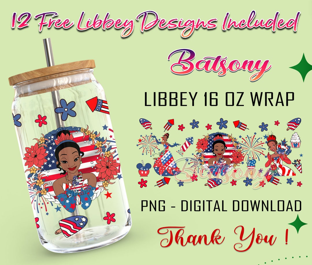 Princess 4th of July 16 Oz Libbey Glass Can Wrap Png, 4th of July ...