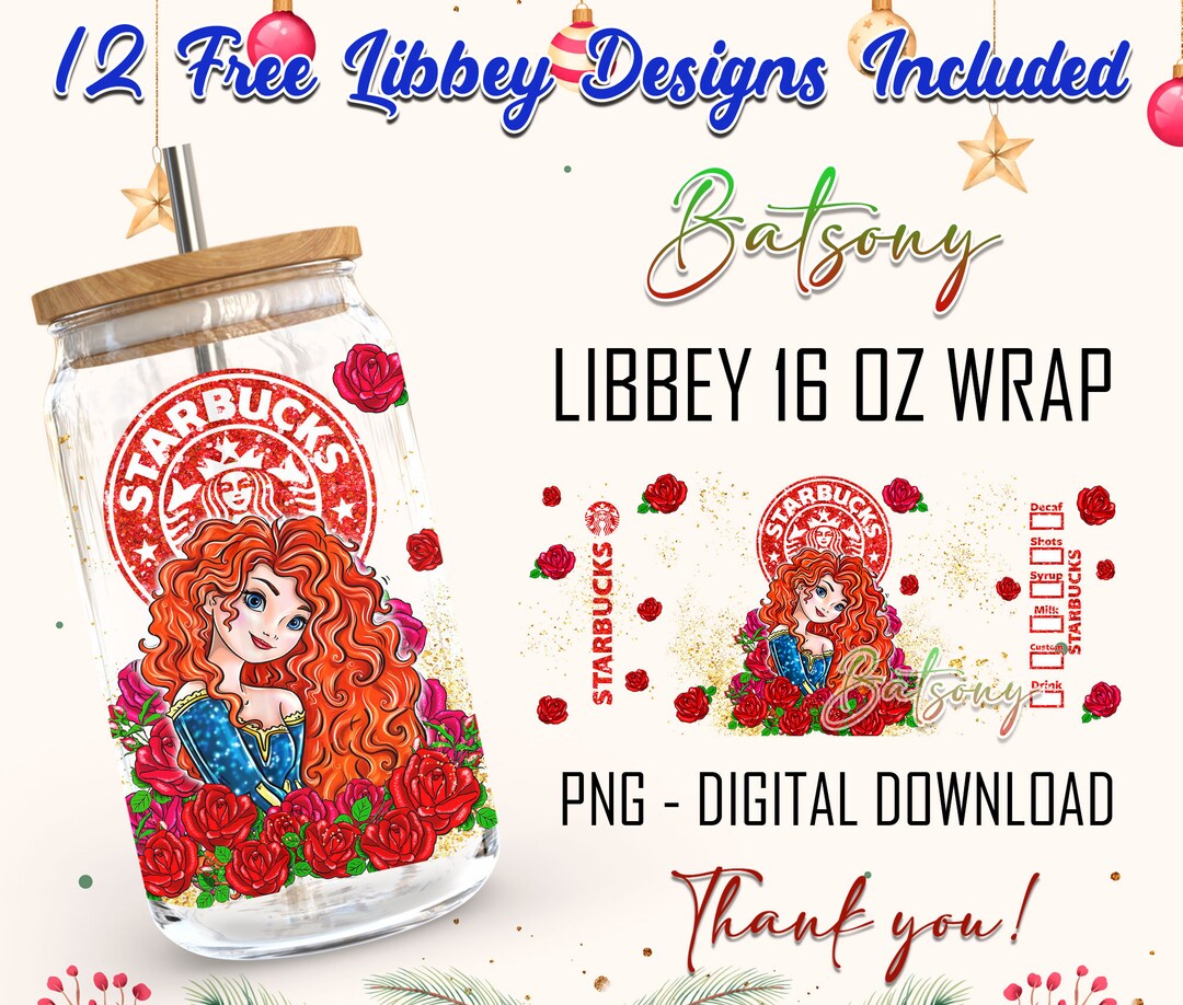 Princess 16 Oz Libbey Glass Can Wrap Png Sublimation Instant Download, Princess Libbey Glass Cup ...