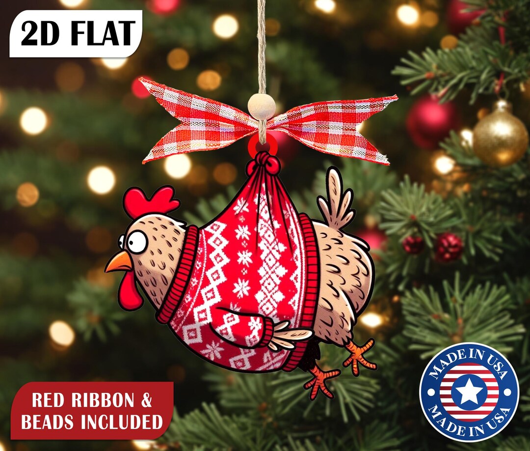 Personalized Chicken 2D Flat Christmas Ornament 2024, Chicken Christmas ...