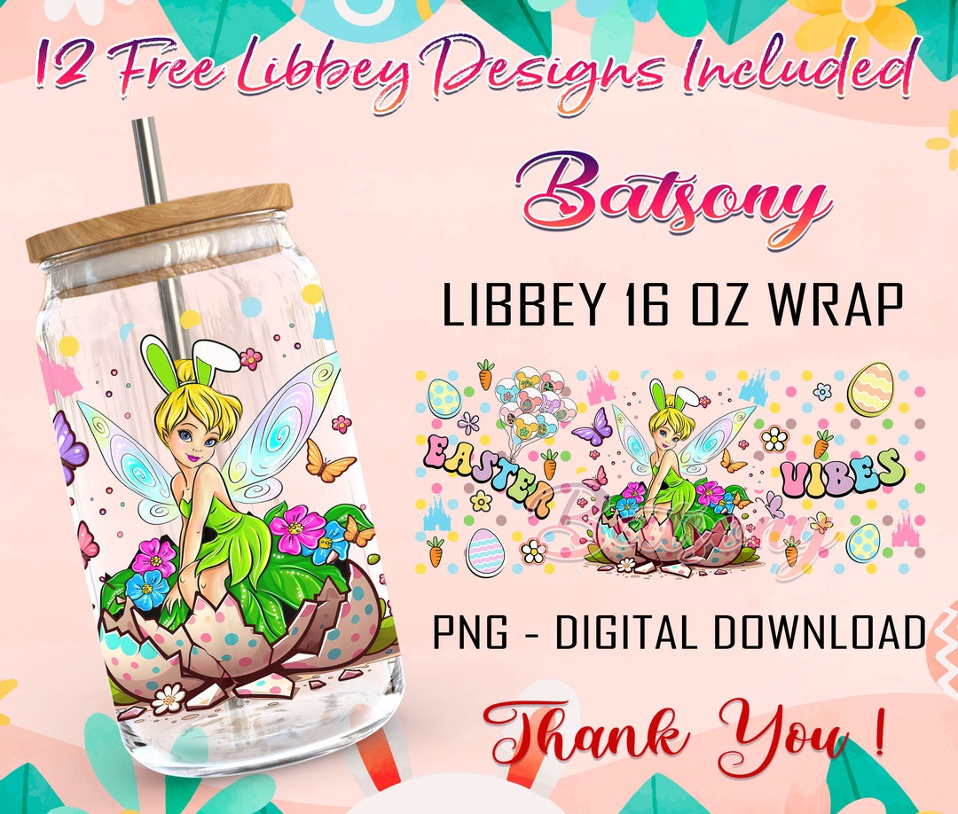 Easter Vibes Princess 16oz Libbey Glass Can Wrap PNG Sublimation, Happy Easters Day Princess ...