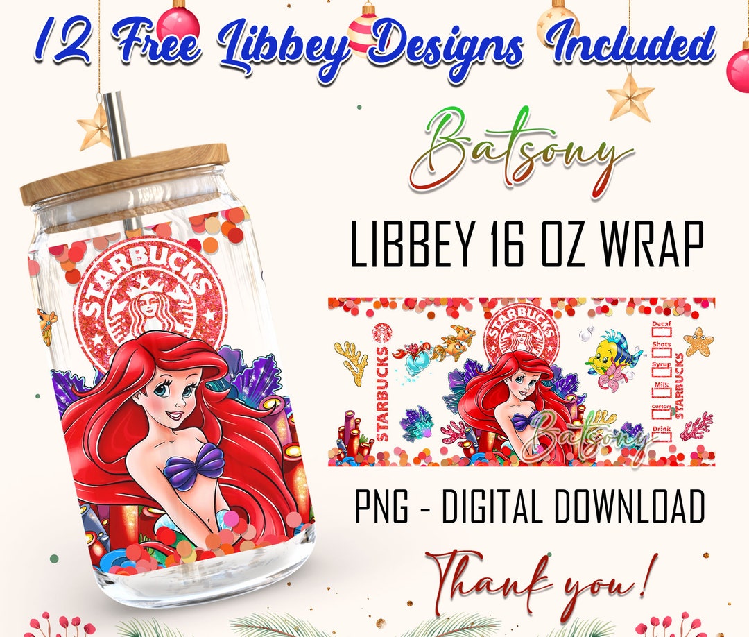 Princess 16 Oz Libbey Glass Can Wrap Png Sublimation Instant Download, Princess Libbey Glass Cup ...