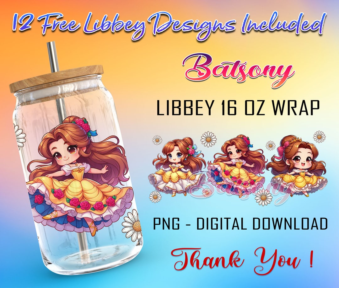 Princess 16 Oz Libbey Glass Can Wrap Png Sublimation Instant Download, Princess Libbey Glass Cup ...