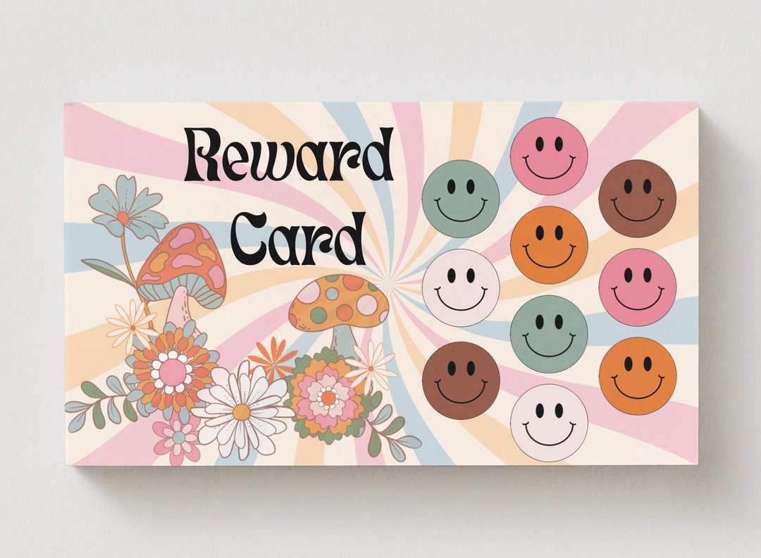 Groovy Boho Retro Reward Punch Card DOWNLOAD, Homeschool Reward Cards ...