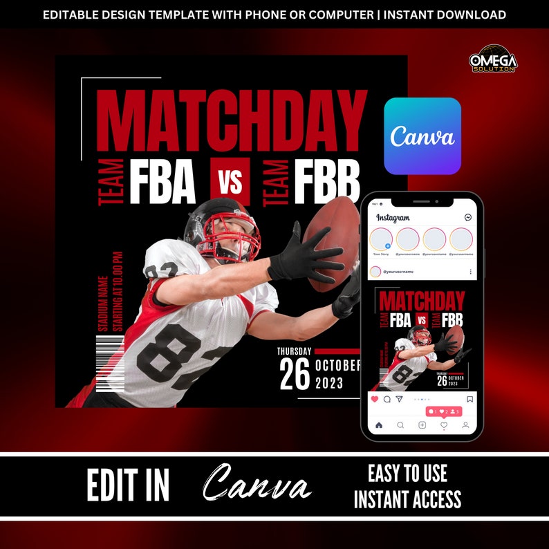 Editable Football Matchday - Etsy