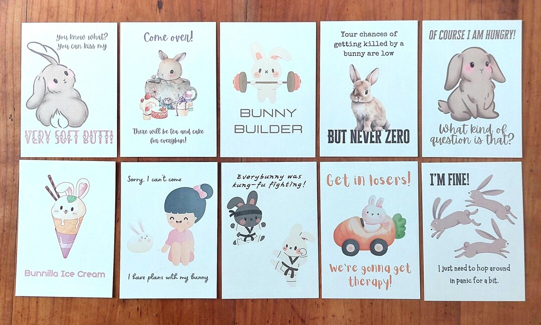 Bunny Postcard Bundle Funny Cute Post Cards for Bunny Lovers Gift Idea ...