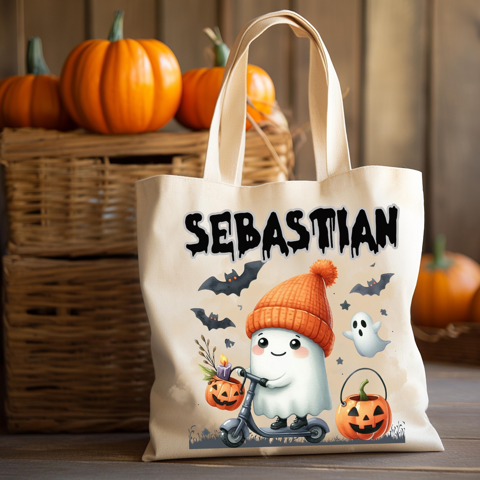 Custom Halloween Tote Bag, Personalized Halloween Bag, Trick or Treat ...