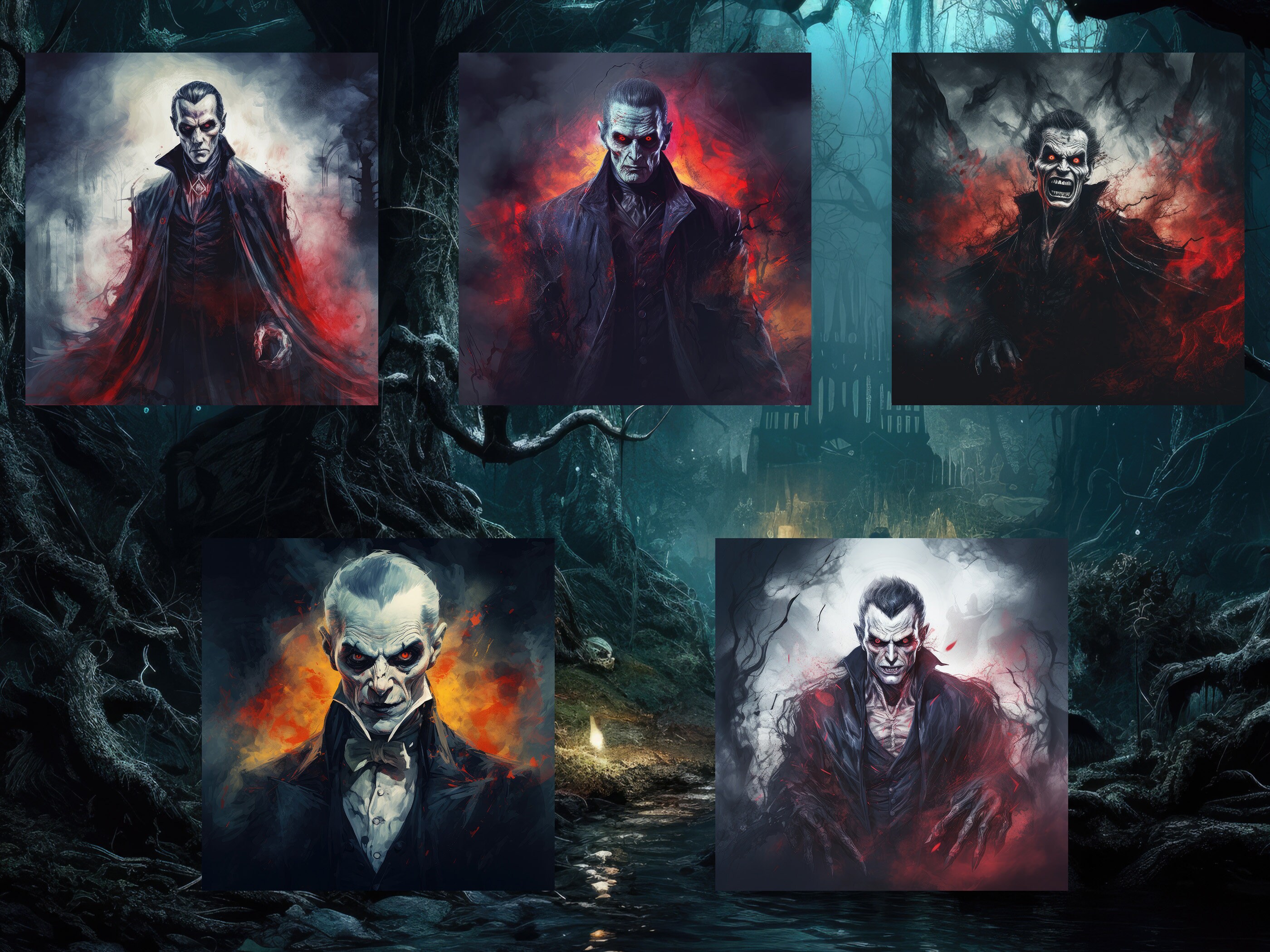 10 Watercolor Scary Vampires, Instant Download, Digital Paper ...