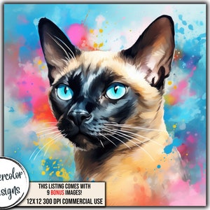 10 Watercolor Siamese Cats Instant Download Digital Paper - Etsy UK