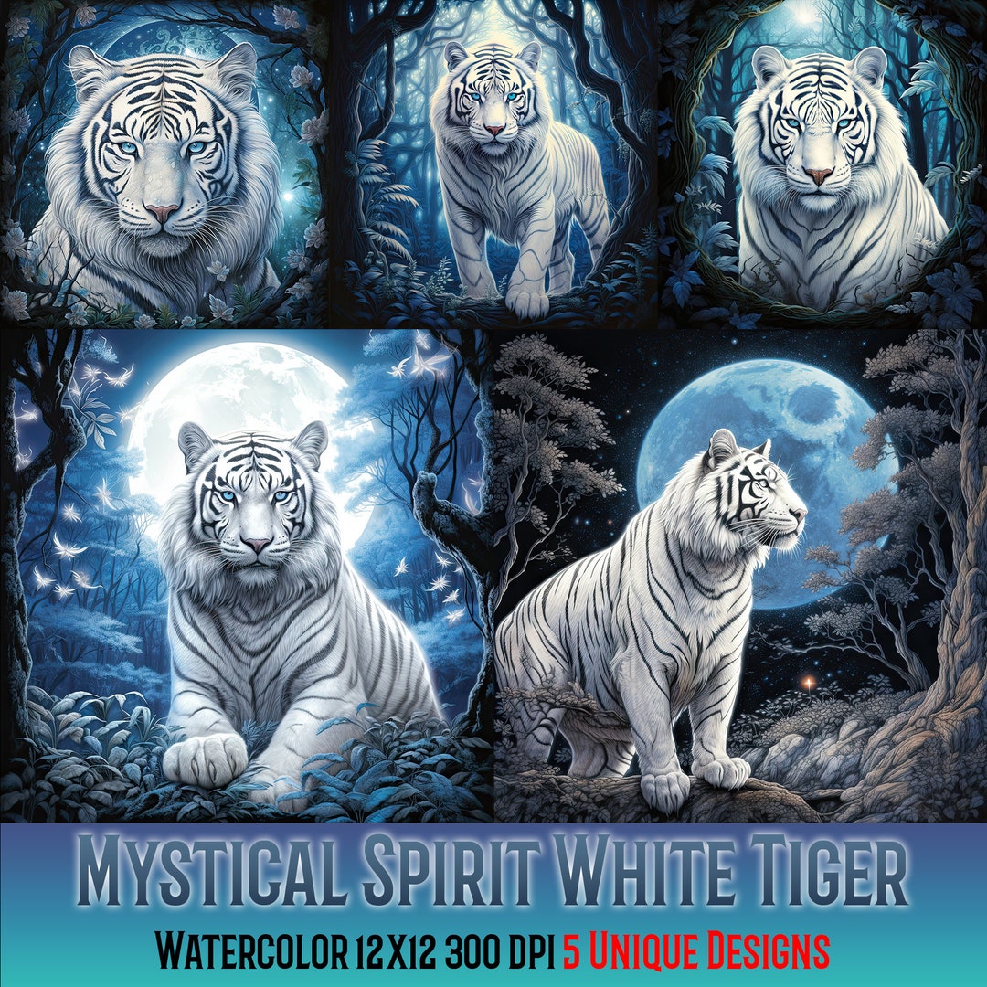 Spirit White Tiger Watercolor Clipart Bundle 5 Jpg,mystical Animals ...