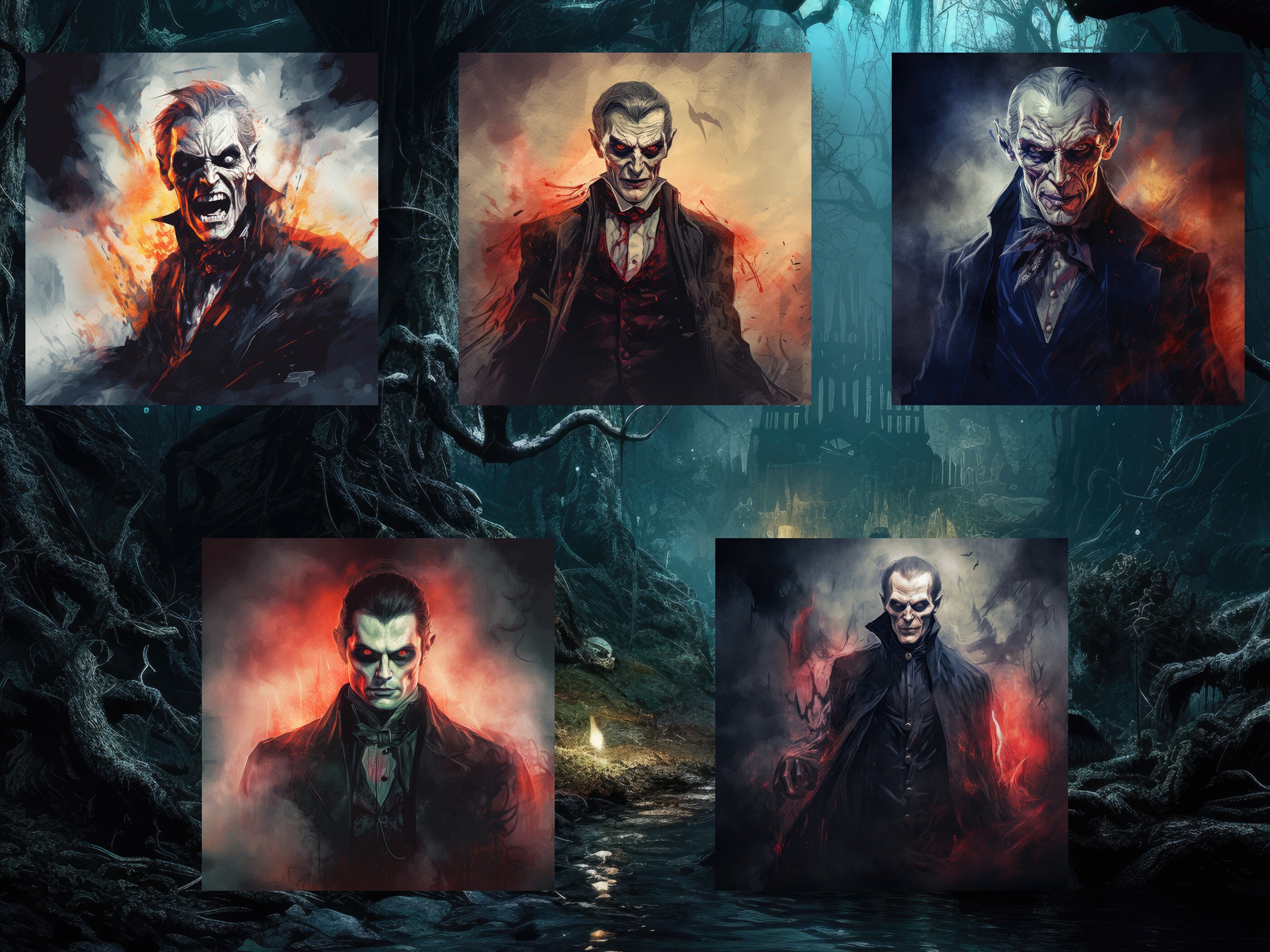 10 Watercolor Scary Vampires, Instant Download, Digital Paper ...