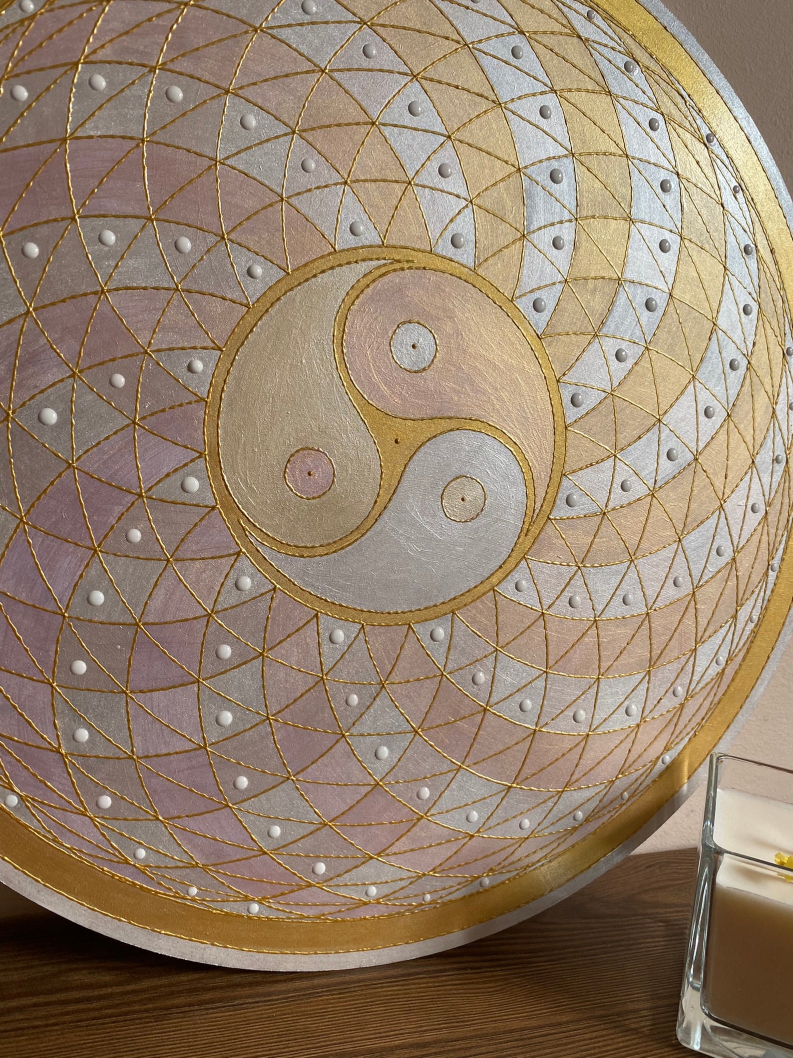 Sacred Geometry Mandala With Gold Torus, Trinity Round Dot Art Acrylic ...