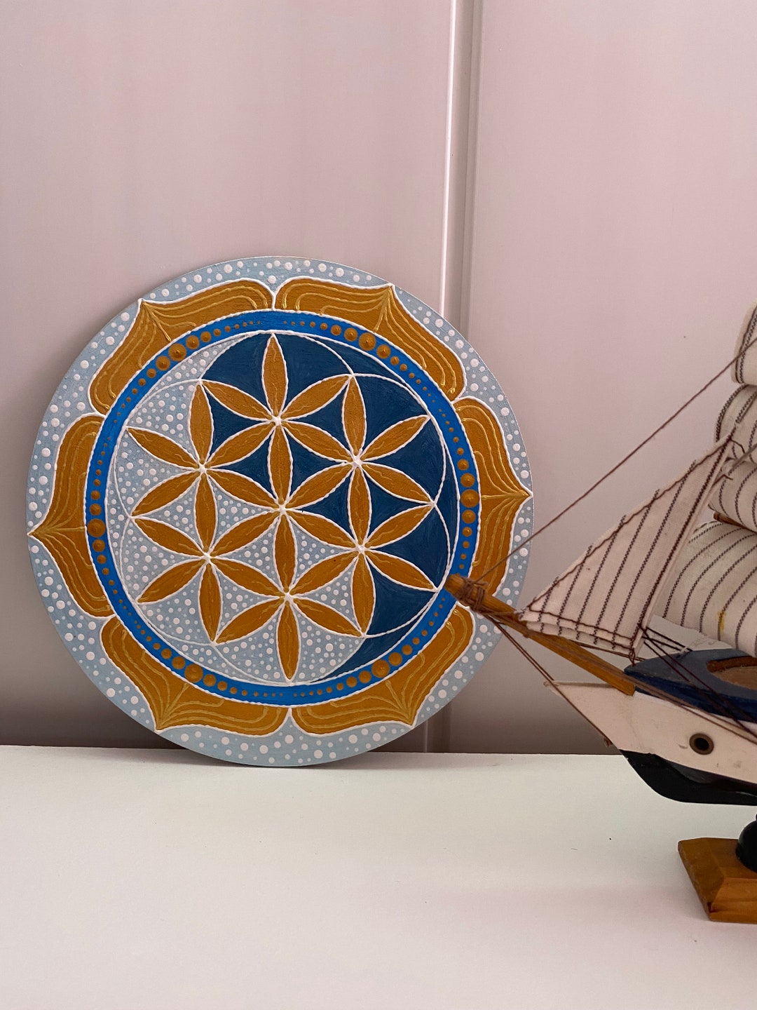 Gold and Blue Mandala Wall Art: Sacred Geometry, Fruit of Life - Etsy