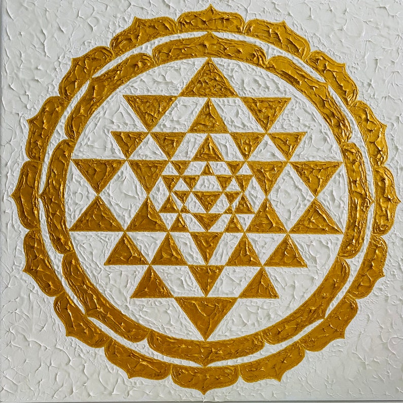Golden White Sri Yantra Canvas Painting Acrylic Texture - Etsy