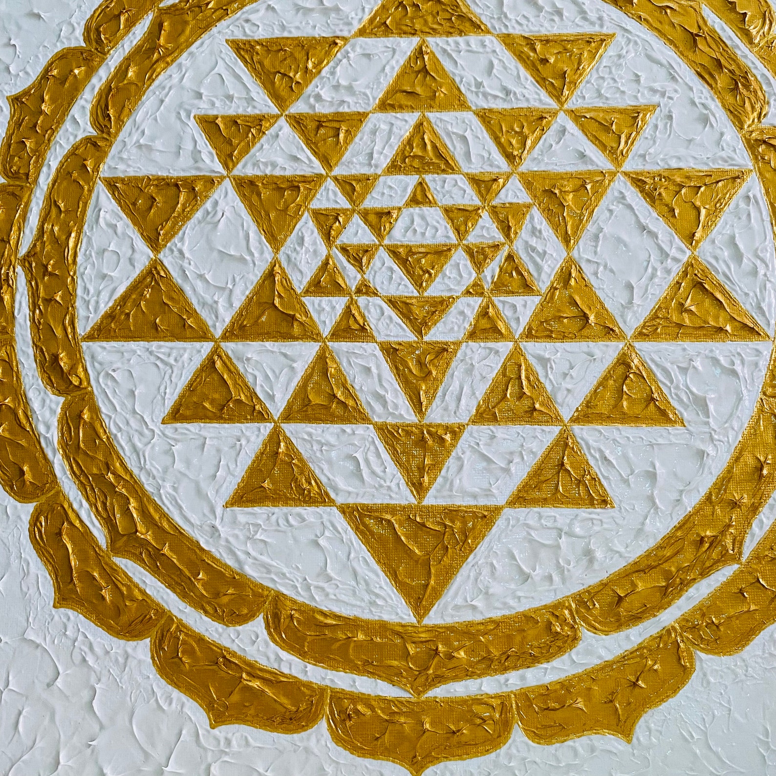 Golden White Sri Yantra Canvas Painting Acrylic Texture - Etsy