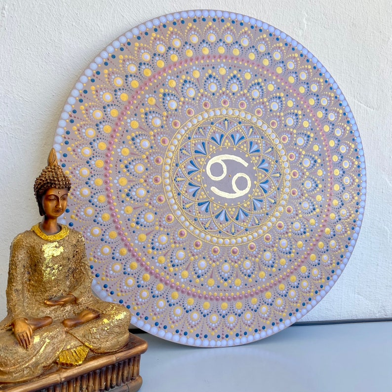 Cancer Zodiac Mandala Dot Art: Boho Sacred Geometry Painting - Etsy