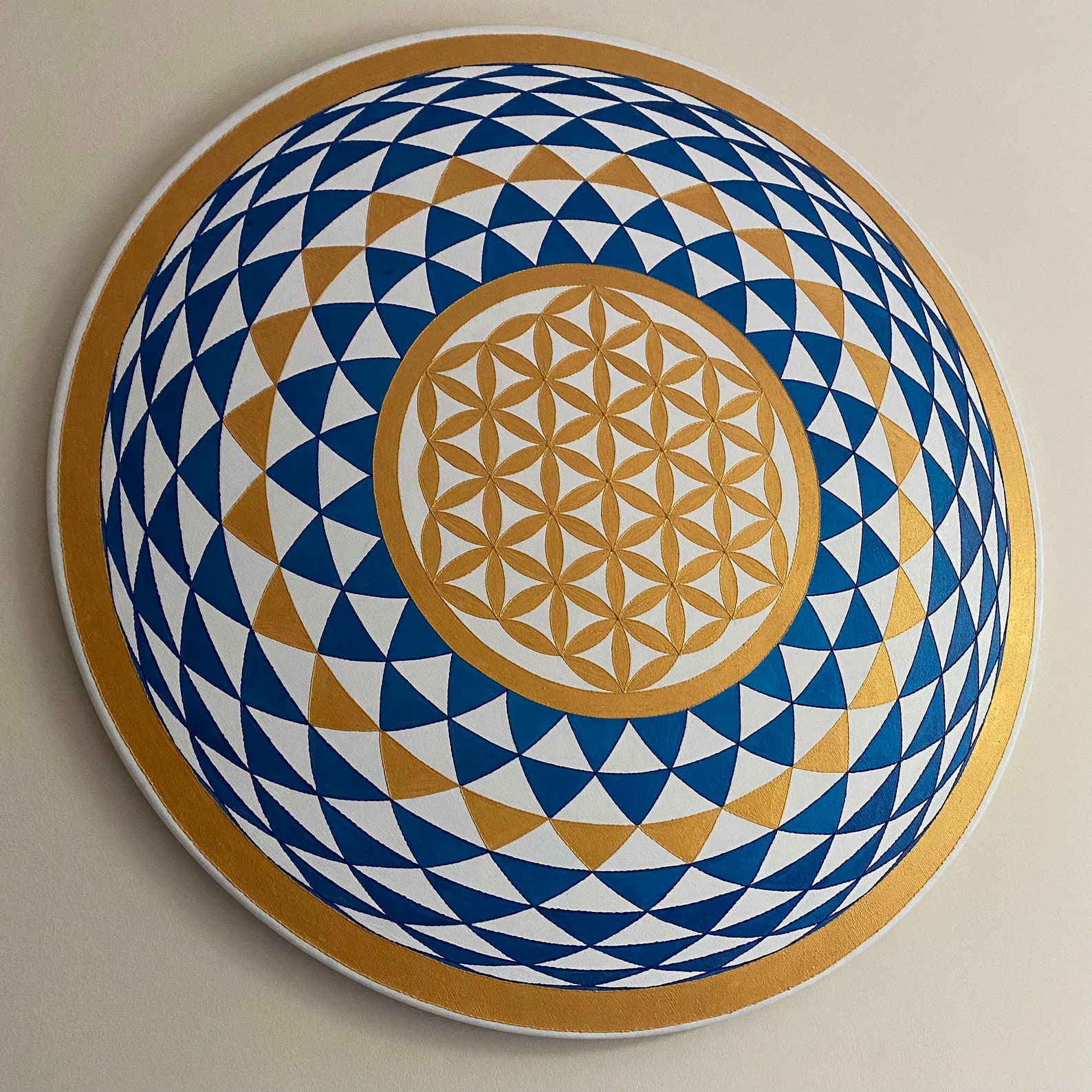 Gold Blue Torus Acrylic Painting on Big Stretched Canvas 80 Cm, Sacred ...