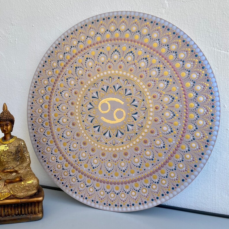 Cancer Zodiac Mandala Dot Art: Boho Sacred Geometry Painting - Etsy