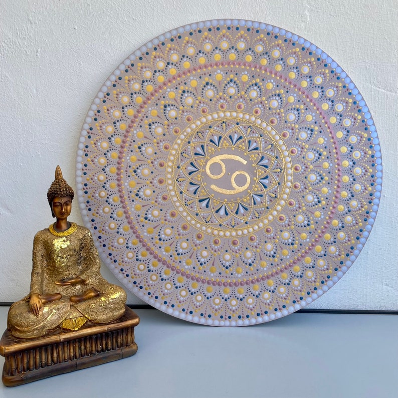 Cancer Zodiac Mandala Dot Art: Boho Sacred Geometry Painting - Etsy