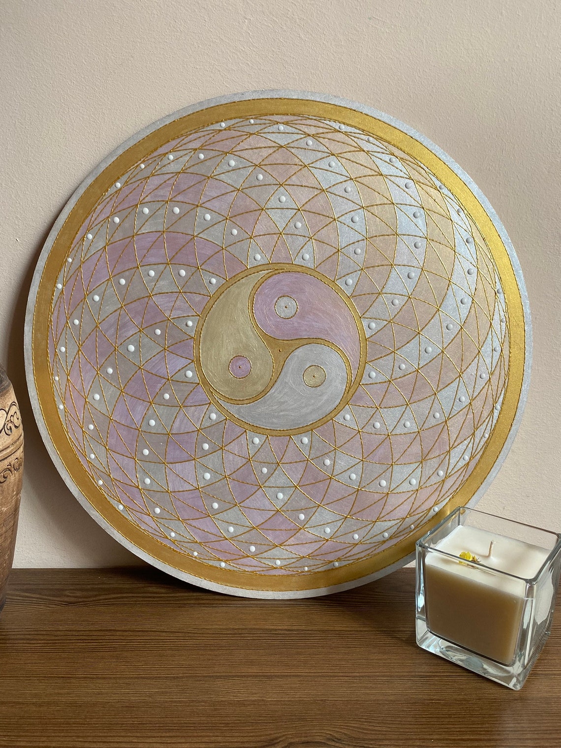 Sacred Geometry Mandala With Gold Torus Trinity Round Dot Art - Etsy
