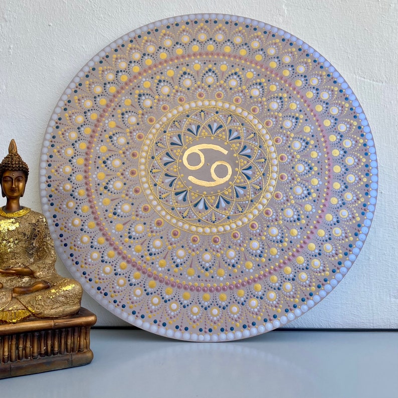 Cancer Zodiac Mandala Dot Art: Boho Sacred Geometry Painting - Etsy