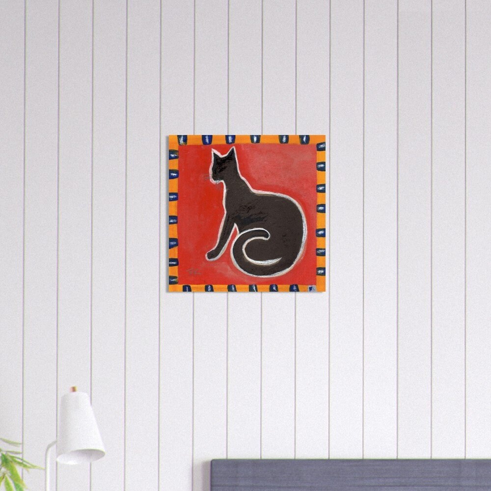 Black Cat Print Cat Wall Art Red Pattern Square Cat Print - Etsy
