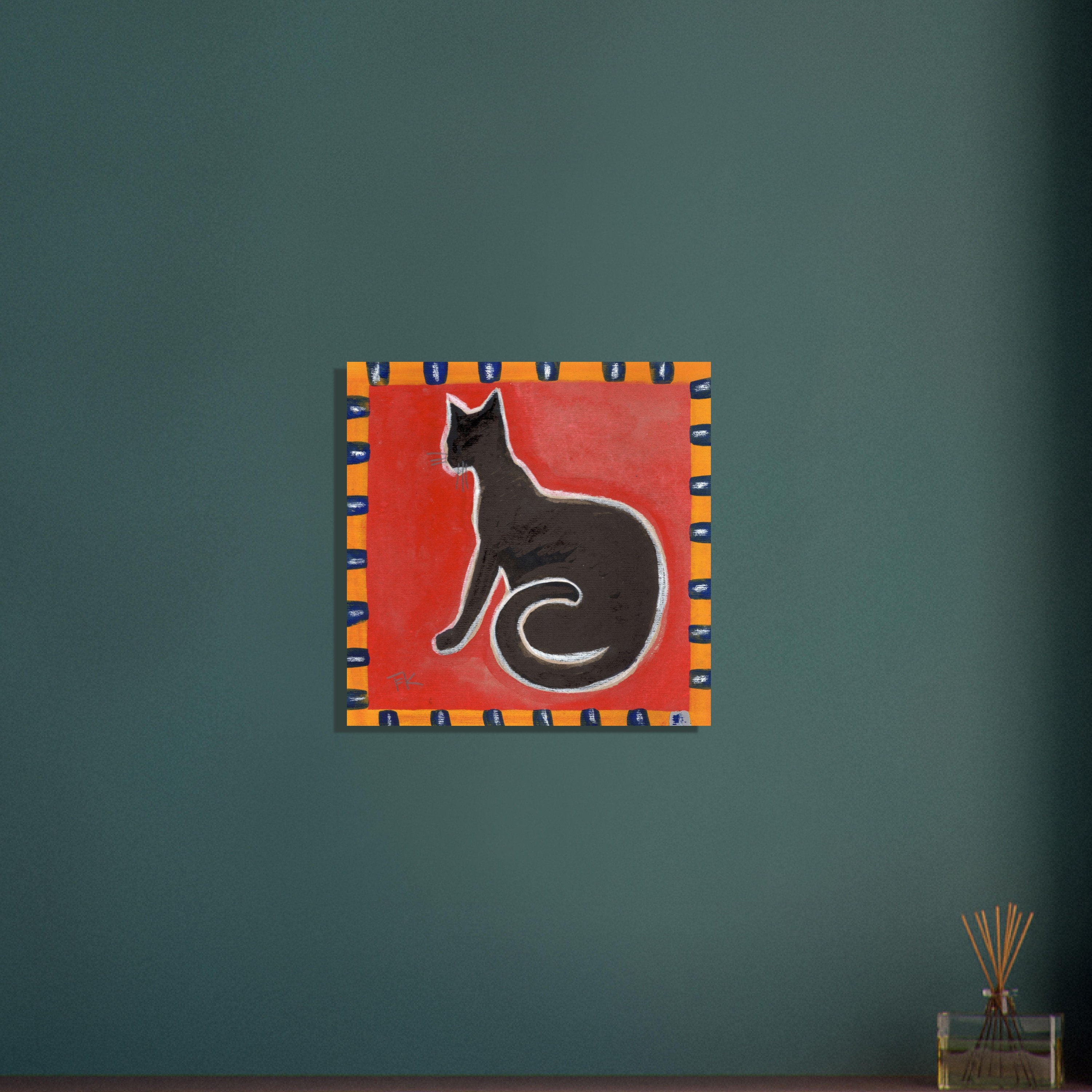 Black Cat Print Cat Wall Art Red Pattern Square Cat Print Etsy