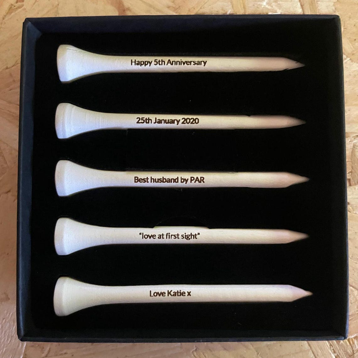 5th Anniversary Personalised Wooden Golf Tee's in Gift Box, Golf Gift ...