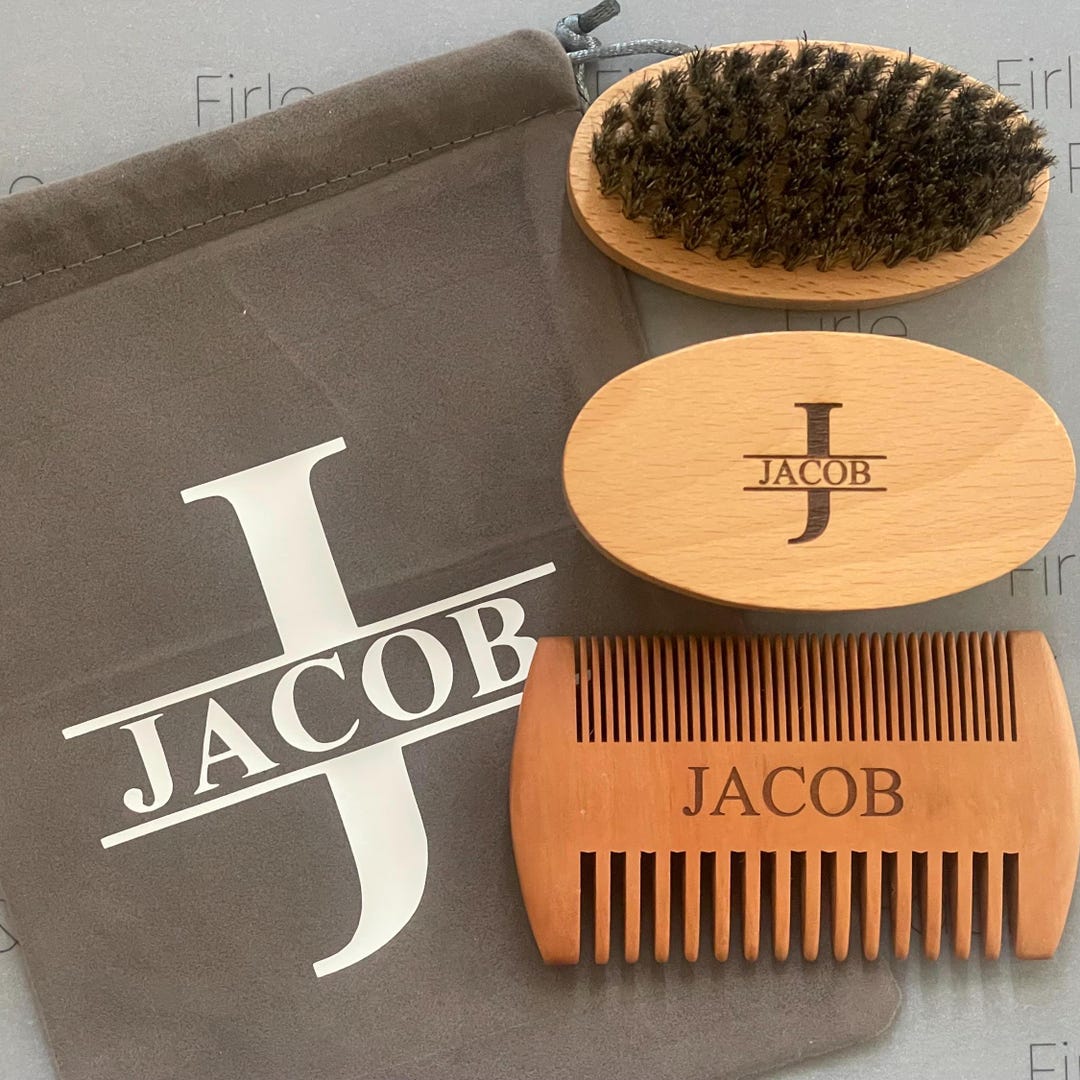 Personalised Beard Grooming Set, Brush Comb Set, Shaving Accessories ...