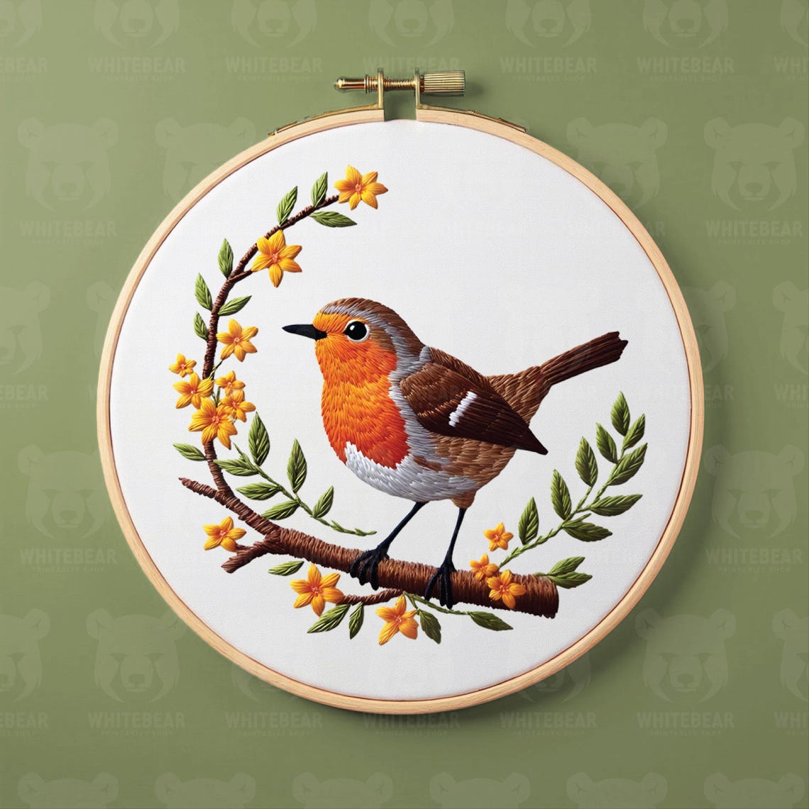 Spring Robin Embroidery Pattern, Bird Embroidery Pattern, Wildlife ...