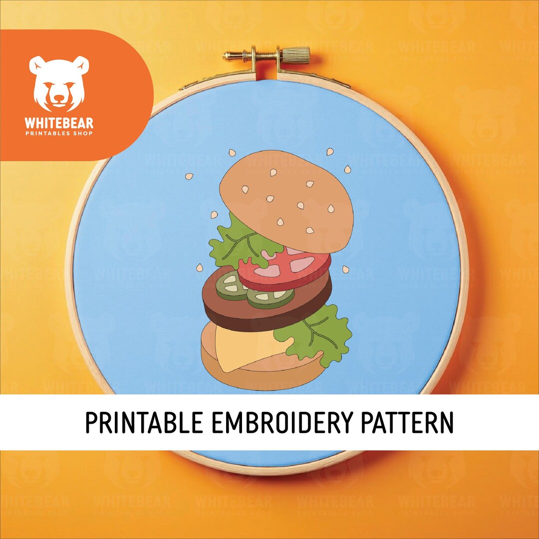 Burger Embroidery, Hamburger Embroidery PDF, Food Embroidery, Fast Food ...