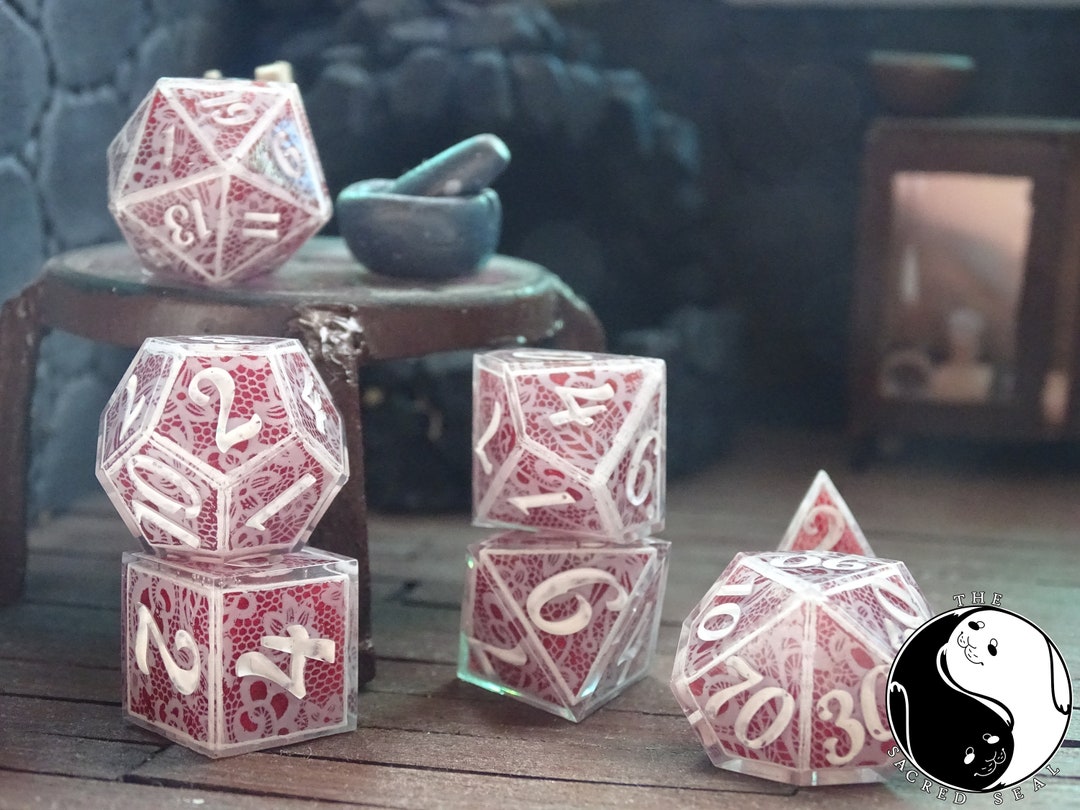 Strawberry Lace Set of 7 Handmade Dice for D&D Dnd Dungeons and Dragons ...