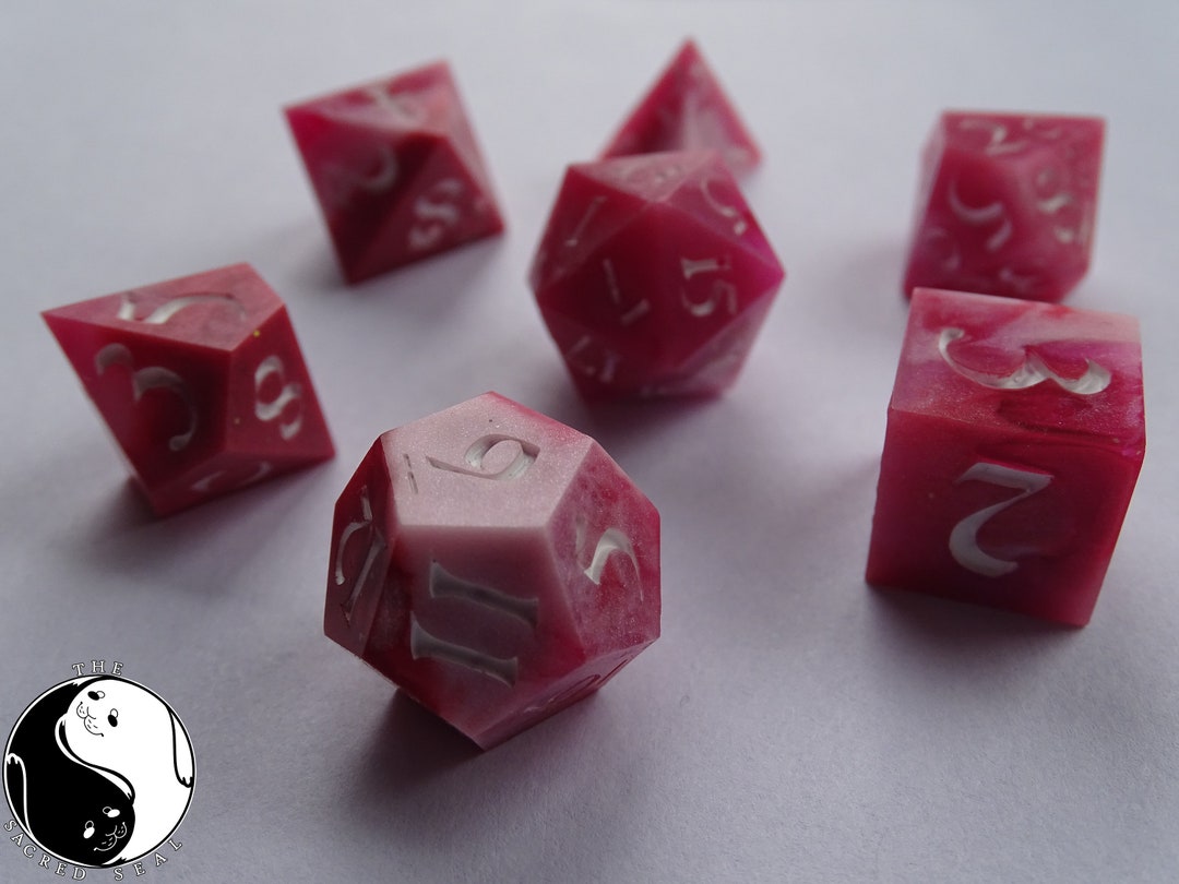 Strawberries and Cream Set of 7 Handmade Dice for D&D Dnd Dungeons and ...