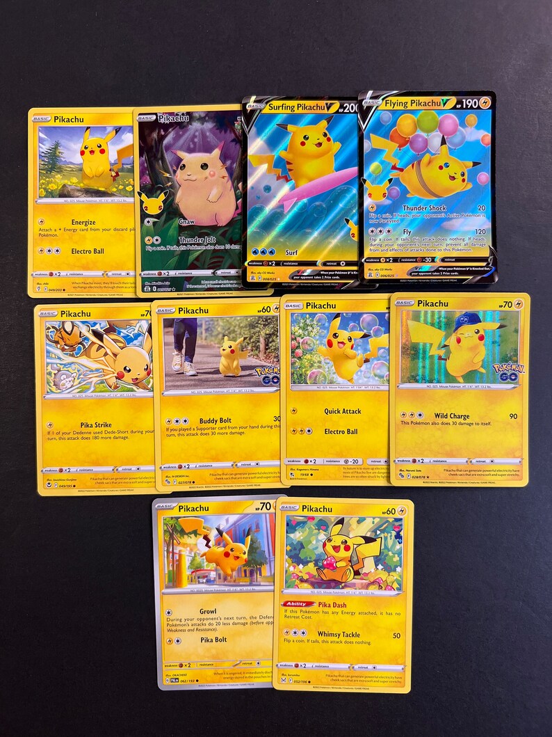 Pokemon Pikachu Card Bundle 10 Cards - Etsy