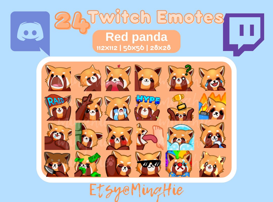 24 HUGE Cute Red Panda Twitch Emote Pack for Streamers Discord Youtube ...