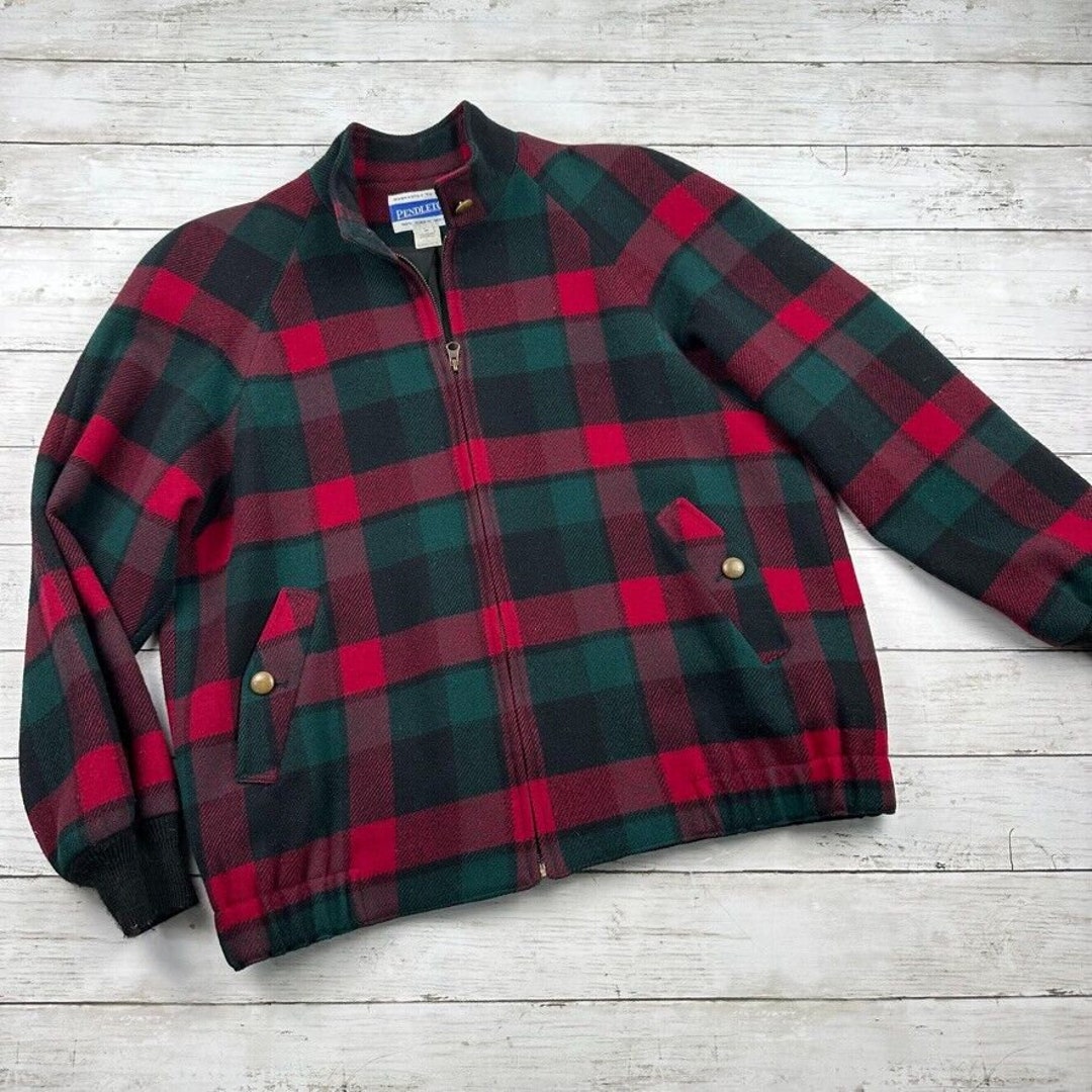 Pendleton Vintage Red Green Plaid Bomber Jacket 100% Wool - Etsy