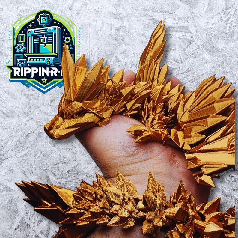 Crystal Winged Dragon Articulated 3D Printed BRONZE SILK Fidget Toy 19 ...