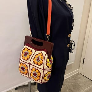 Crochet Vintage Granny Square Clutch With Wooden Claps, Crochet Evening ...