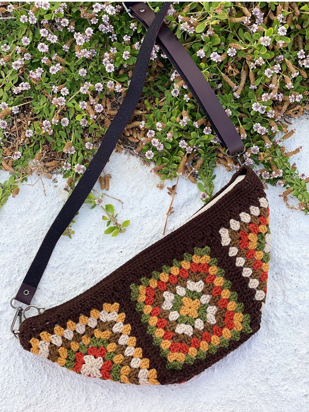 Handmade Boho Granny Square Crochet Fanny Pack, Autumn Colors Bum Bag ...