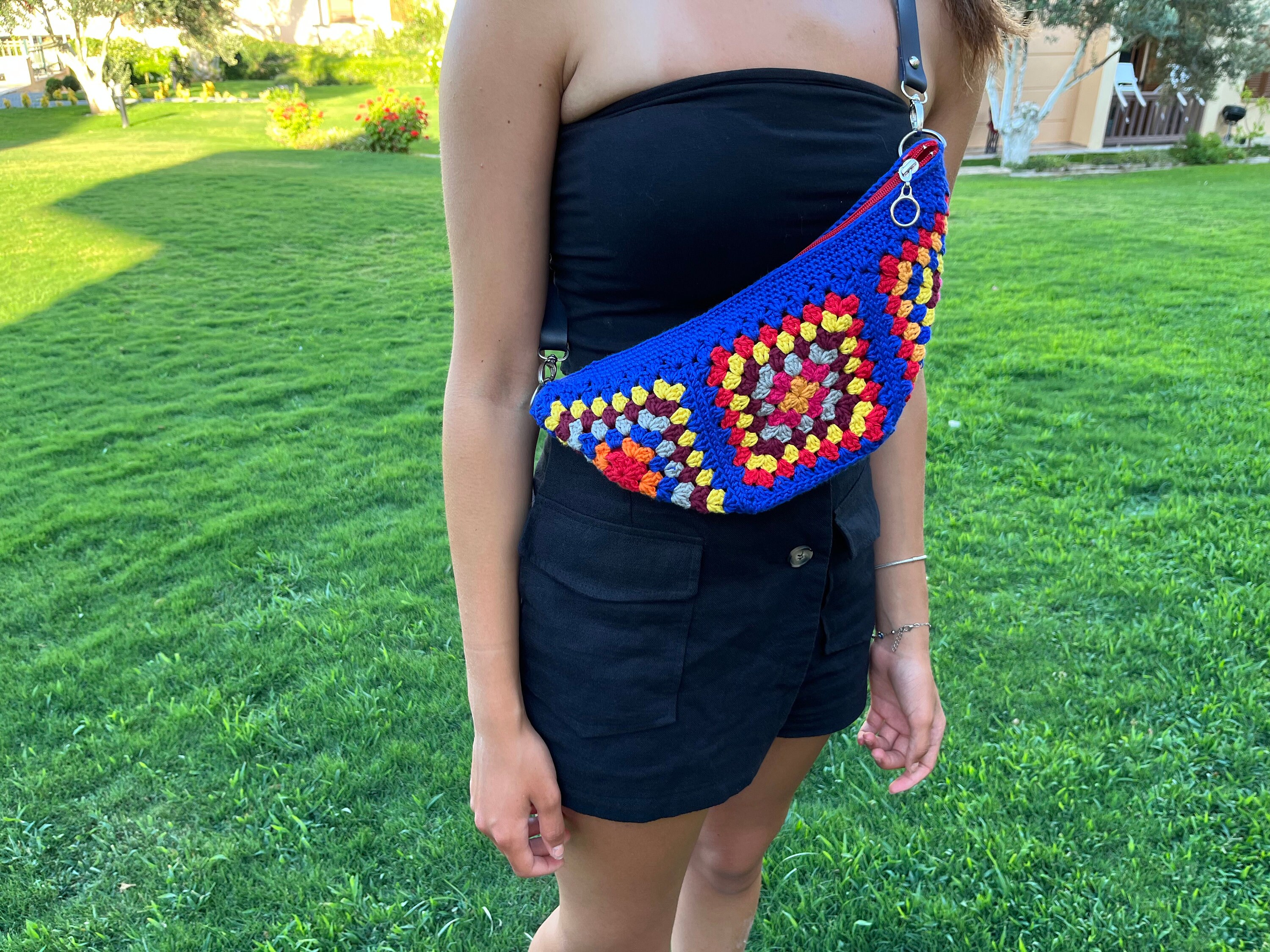 Handmade Crochet Granny Square Fanny Pack Colorful Shoulder - Etsy