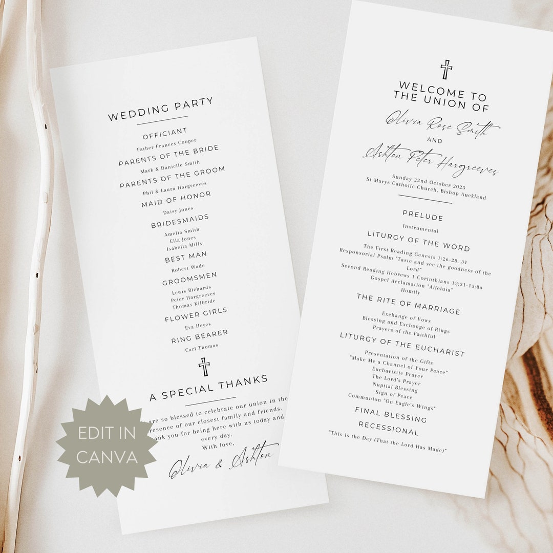 Catholic Wedding Program Template, Minimalist Catholic Wedding Program ...