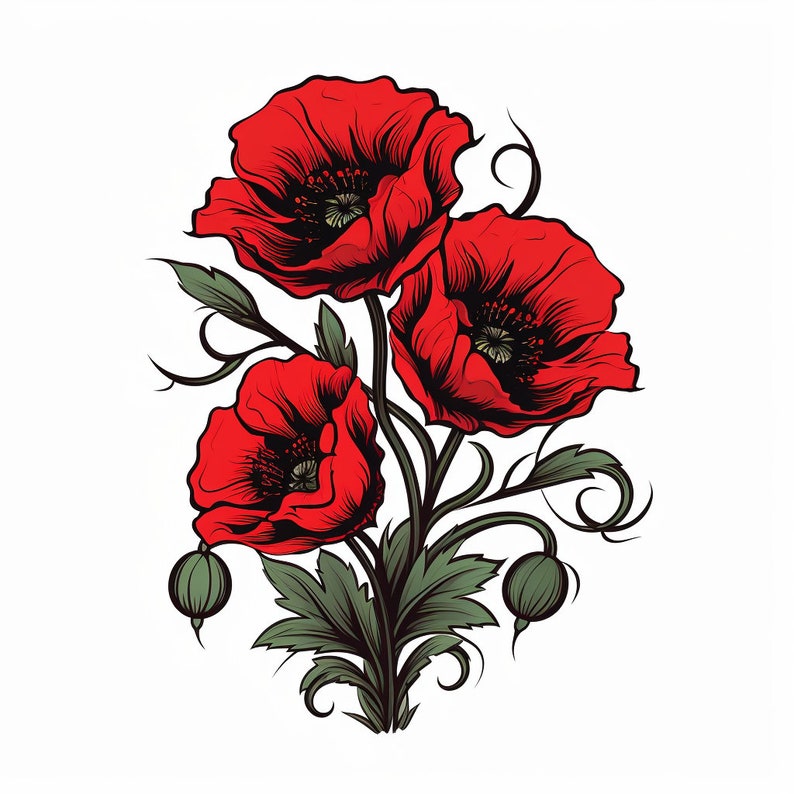 Red Poppy Flower Tattoo PNG | Red Poppy Tattoo | Tattoo Flash Digital ...