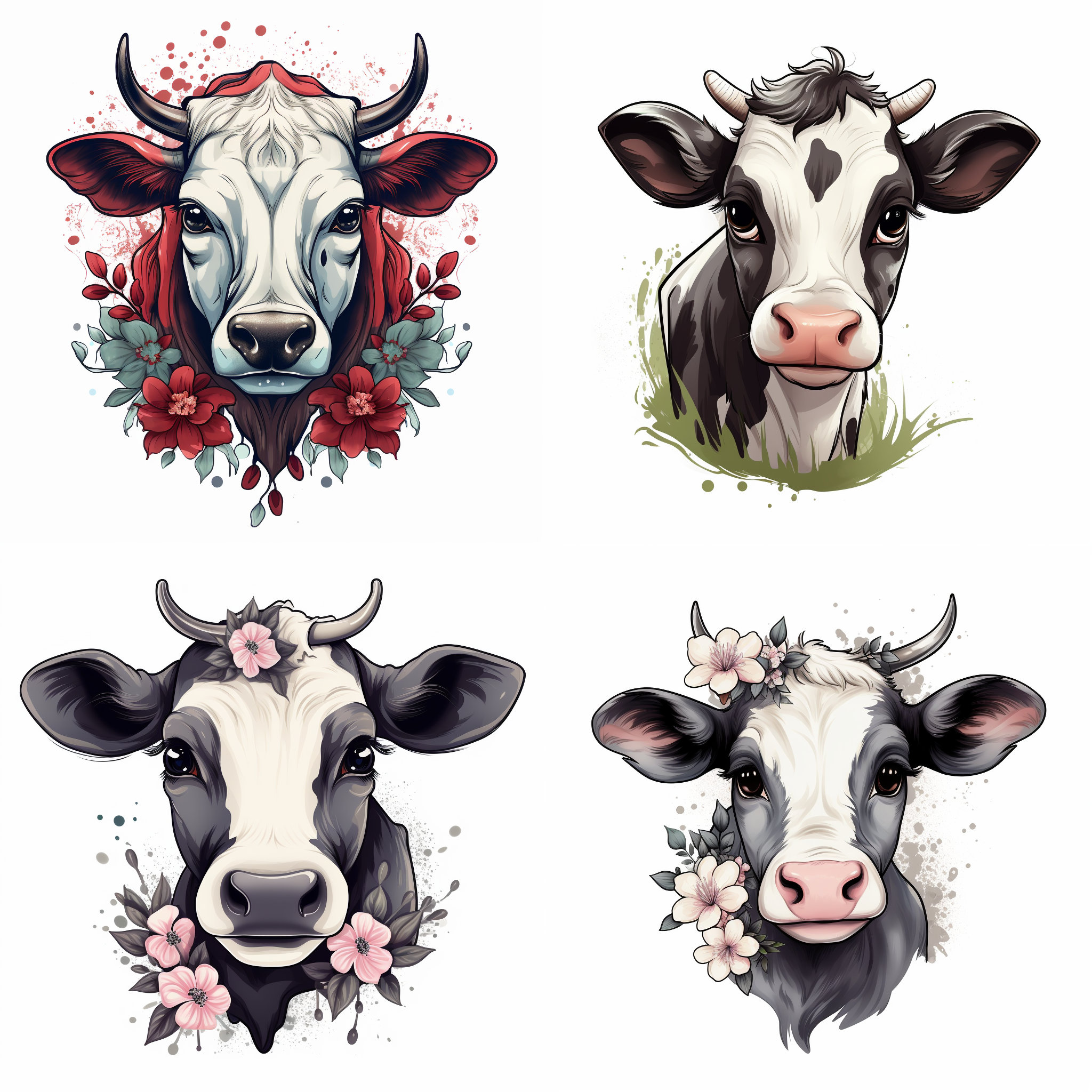 Cow Tattoo Design, Cow PNG, Cow Print PNG, Tattoo Flash, Digital ...