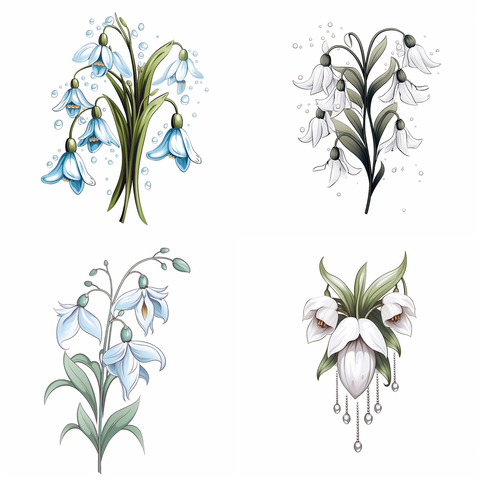 Snow Drop Flower Tattoo PNG | January Birth Month Tattoo Flash Digital ...