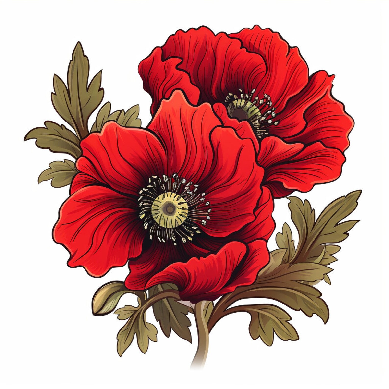 Red Poppy Flower Tattoo PNG | Red Poppy Tattoo | Tattoo Flash Digital ...