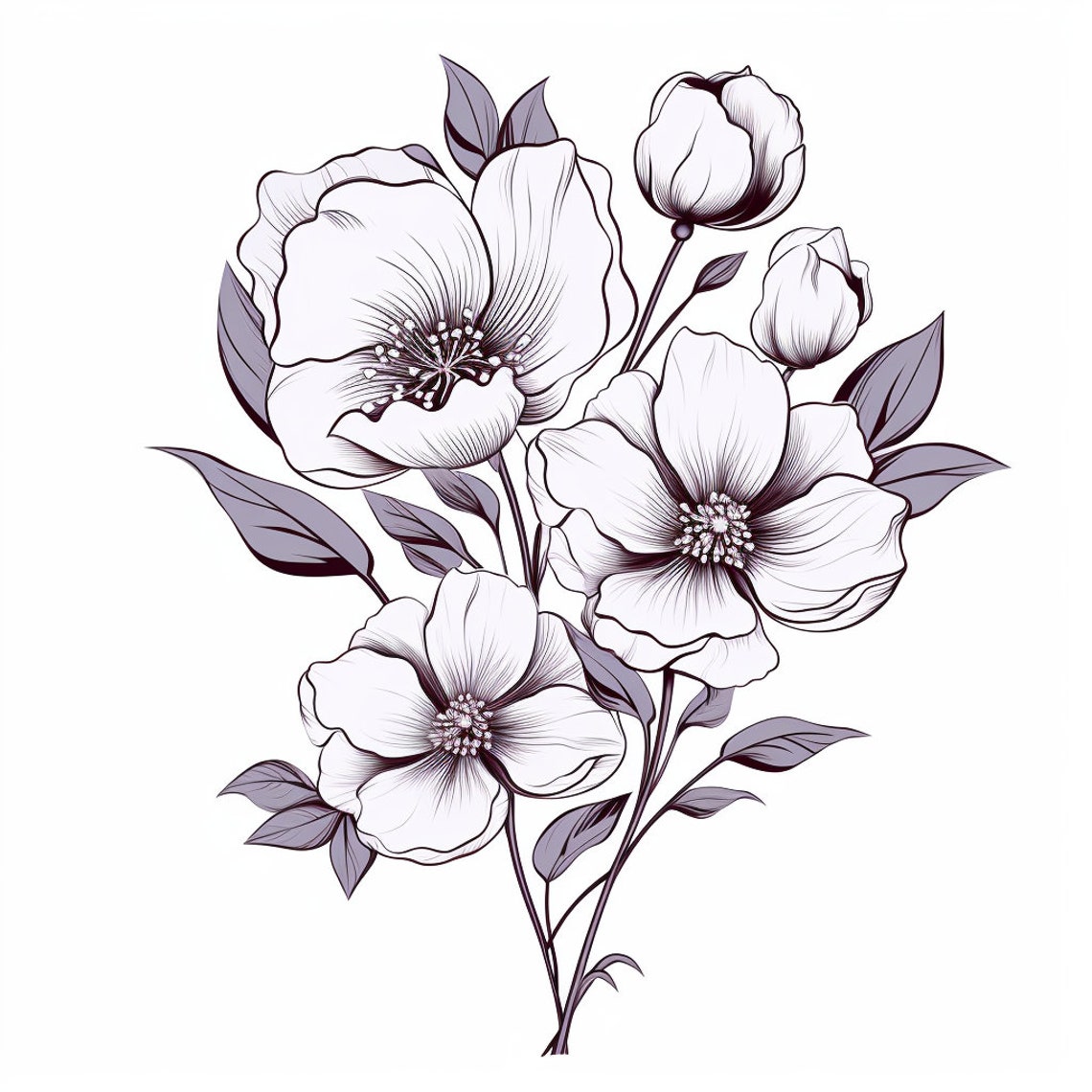 Violet Flower Tattoo Outline PNG Violet Flower Tattoo Flash, Birth ...