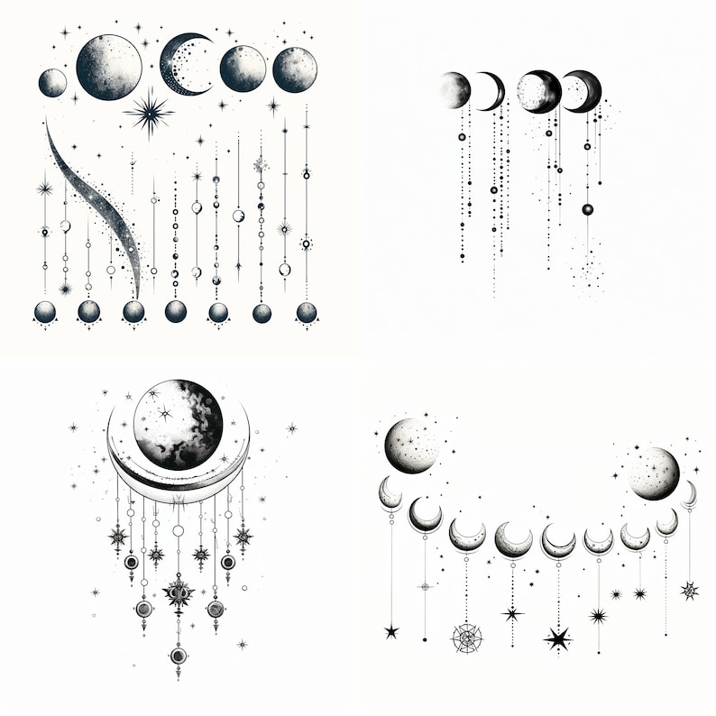 Moon Tattoo Design PNG Digital Download | Moon Phases Tattoo | Moon ...